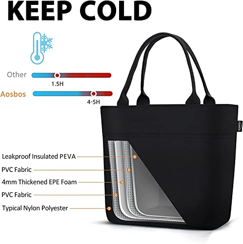 Aosbos Lunch Bag Women Insulated Thermal Lunch Box Cooler Tote Bag Reusable Food Organizer Adult (Black)