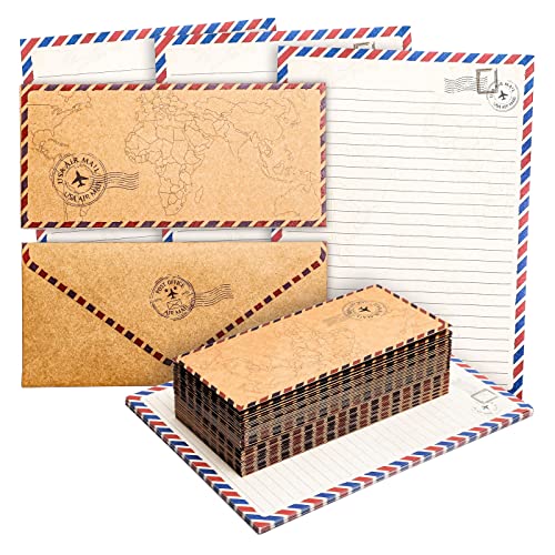 48 Pack Letter Writing Stationary Paper and Envelopes Set, Vintage Travel Design (6.9 x 9.25 In)