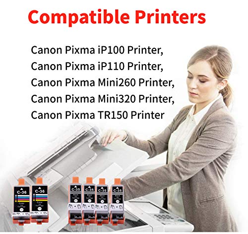 Compatible PGI-35 CLI-36 Ink Cartridge Replacement for Canon 35 36 Ink Work with Canon Pixma iP110 iP100 TR150 Printers (4BK, 2X Color)