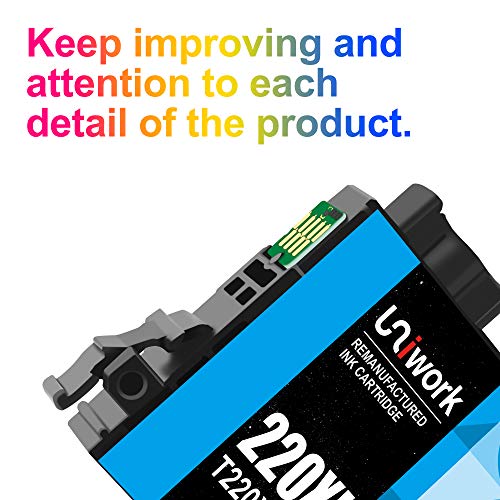 Uniwork Remanufactured Ink Cartridge Replacement for Epson 220 220XL use for WorkForce WF-2760 WF-2750 WF-2630 WF-2650 WF-2660 XP-320 XP-420 Printer (1 Black 1 Cyan 1 Magenta 1 Yellow), 4 Pack