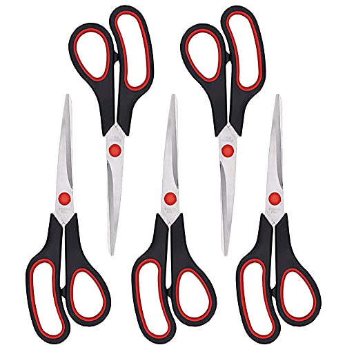 Scissors, Multipurpose office Scissors ,8.5 Inch Ultra Sharp Shears, Comfort-Grip Handles Household scissors，Sturdy Sharp Craft Supplies - Pack of 5, Right/Left Hande