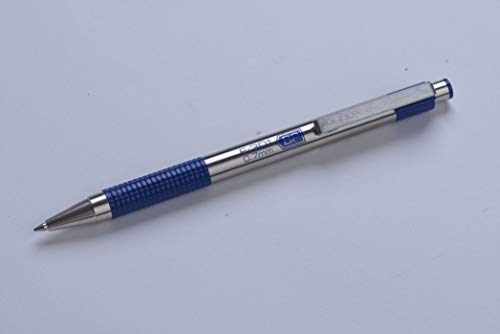 Zebra Pen F-301 Retractable Ballpoint Pen, Stainless Steel Barrel, Fine Point, 0.7mm, Blue Ink, 12-Pack