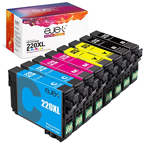 T220 220XL Ink High Capacity Black & Color Cartridge ejet Remanufactured Replacement for Epson 220XL Ink Cartridges 220XL for WF-2760 WF-2750 WF-2650 XP-320 XP-420(2 Black, 2 Cyan, 2 Magenta, 2Yellow)