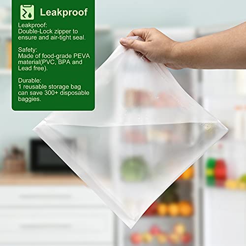 SPLF 4 Pack Dishwasher Safe Reusable Storage Bags, Reusable Gallon Freezer Bags, BPA FREE Stand Up Extra Thick Leakproof Silicone and Plastic Free Zipper Sandwich Snack Lunch Food Bags