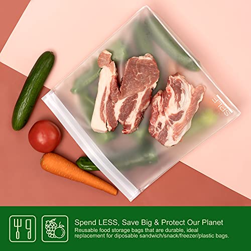 SPLF 4 Pack Dishwasher Safe Reusable Storage Bags, Reusable Gallon Freezer Bags, BPA FREE Stand Up Extra Thick Leakproof Silicone and Plastic Free Zipper Sandwich Snack Lunch Food Bags