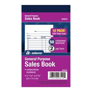 general purpose sales book, carbonless, pack of 10 (dc3510)