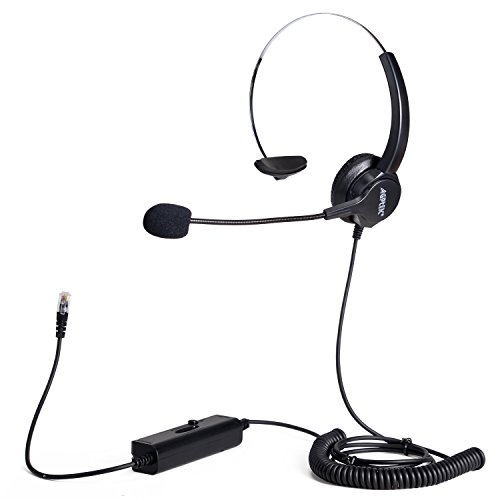 AGPTEK® Hands-Free Call Center Noise Cancelling Corded Monaural Headset Headphone for Desk Telephone with 4-Pin RJ9 Crystal Head