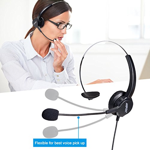 AGPTEK® Hands-Free Call Center Noise Cancelling Corded Monaural Headset Headphone for Desk Telephone with 4-Pin RJ9 Crystal Head