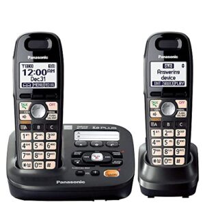 panasonic dect 6.0 plus cordless amplified phone with digital answering system expandable to 6 handsets talking caller id – 2 handsets included (kx-tg6592t),titanium black