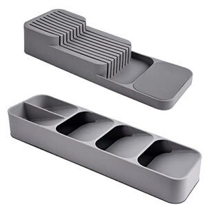 mixhomic kitchen drawer organizer, knives block & cutlery organizer set, cutlery organizer in drawer, drawer store tray for cutlery knives fork spoon, silverware organizer partition storage box