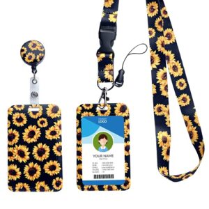 id badge holder with lanyard – fashionable id card holders with retractable lanyards – soft fiber,metal clip,sturdy buckle for key,wallet – cute sunflower work,nurse,teacher badge holder