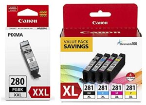 canon cli-281 xl bkcmy 4-color ink tank value pack (2037c005) + canon pgi-280 xxl pigment black ink tank (1967c001)