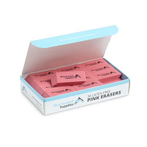 Blue Summit Supplies Pink Erasers, Bulk Erasers for Art, School, and Office Use, Classroom Set, 36 Pack