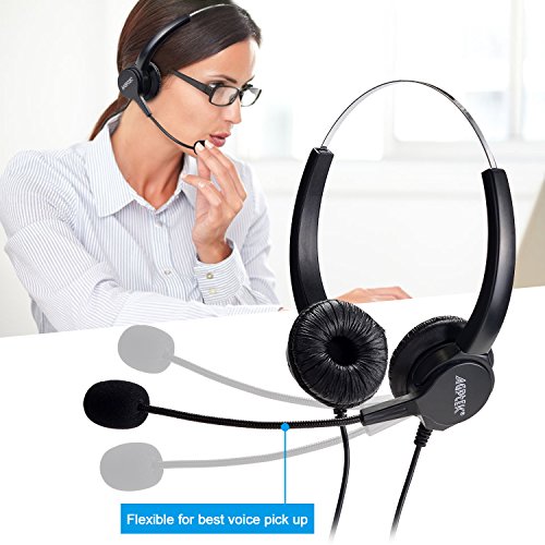 AGPTEK Hands-Free Call Center Noise Cancelling Corded Binaural Headset Headphone with 4-Pin RJ9 Crystal Head and Mic Microphone for Desk Phone - Telephone Counselling Services, Insurance, Hospitals