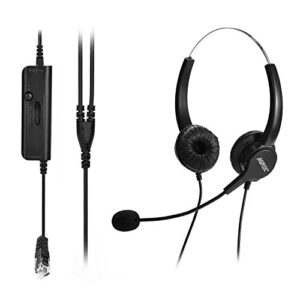 AGPTEK Hands-Free Call Center Noise Cancelling Corded Binaural Headset Headphone with 4-Pin RJ9 Crystal Head and Mic Microphone for Desk Phone - Telephone Counselling Services, Insurance, Hospitals