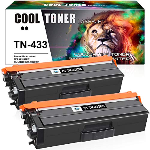 Cool Toner Compatible Toner Cartridge Replacement for Brother TN433BK TN433 TN431BK TN-433 Brother MFC-L8900Cdw HL-L8360Cdw HL-L8260Cdw HL-L8360Cdwt 8900Cdw 8360Cdw Printer (Black, 2-Pack)