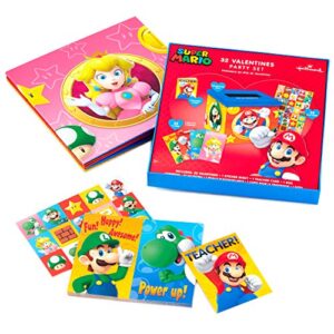 Hallmark Valentines Day Cards for Kids and Mailbox for Classroom Exchange, Super Mario Bros (1 Box, 32 Valentine Cards, 35 Stickers, 1 Teacher Card)