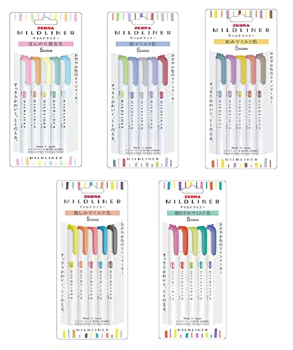 Zebra MildLiner Complete Set 25 Vibrant Colors Great for Text Highlighting, Kids, Office, College, School (WKT7-5C WKT7-5C-NC WKT7-5C-RC WKT7-N-5C WKT7-5C-HC)