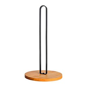 tonlea wood paper towel holder, black paper towel holder countertop, kitchen towel holder free-standing with non-slip wooden base