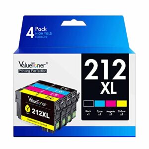 valuetoner 212 212xl remanufactured ink cartridge replacement for epson t212xl t212 xl to use with expression xp-4100 xp-4105 workforce wf-2830 wf-2850 printer (1 black, 1 cyan, 1 magenta, 1 yellow)