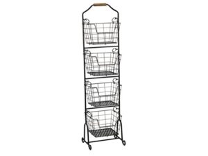 gourmet basics by mikasa ferme 4-tier metal floor standing fruit/home storage market basket, antique black