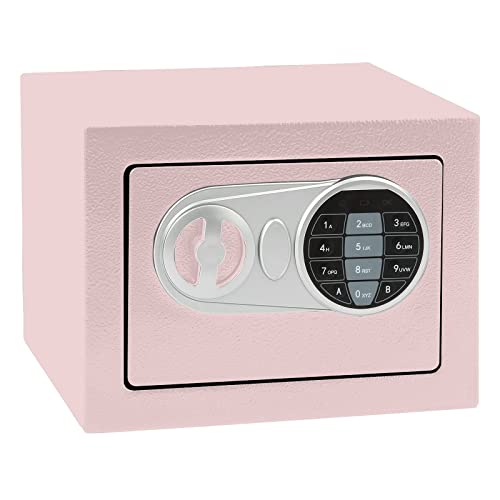 GOLDENKEY Safe and Lock Box Digital Electronic Security Keypad Mini Small Safes with Black Safe Box for Home Office Travel Business Use, 0.236 Cubic Feet PINK