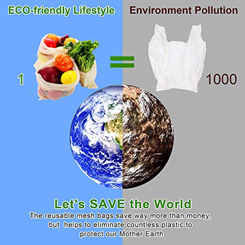 Reusable-Cotton-Mesh-Produce-shopping-Bags-Washable Eco Friendly Premium See Through Lightweight Net zero Bulk Bags for Veggie Fruit Vegetable Grocery Storage ( 9 Packs )