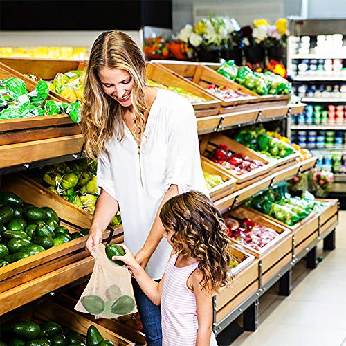 Reusable-Cotton-Mesh-Produce-shopping-Bags-Washable Eco Friendly Premium See Through Lightweight Net zero Bulk Bags for Veggie Fruit Vegetable Grocery Storage ( 9 Packs )