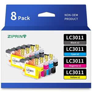 ziprint lc3011 compatible ink cartridge replacement for brother lc3011 lc-3011 lc3013 ink cartridge use with brother mfc-j497dw mfc-j895dw mfc-j491dw mfc-j690dw (black, cyan, magenta, yellow, 8-pack)