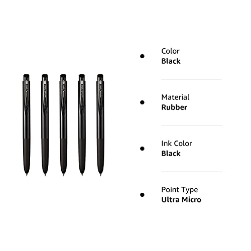 Uni-ball Signo RT1 Retractable Gel Ink Pen, Ultra Micro Point 0.28mm, Rubber Grip, Black Ink, UMN-155-28, Value Set of 5