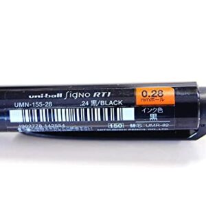 Uni-ball Signo RT1 Retractable Gel Ink Pen, Ultra Micro Point 0.28mm, Rubber Grip, Black Ink, UMN-155-28, Value Set of 5