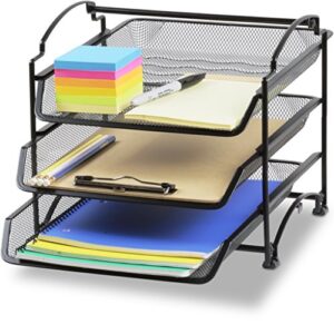 simplehouseware 3 tier stackable desktop document letter tray organizer, black