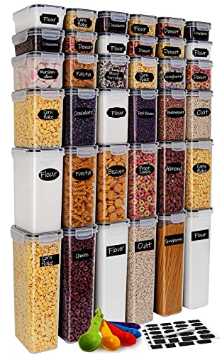 Airtight Food Storage Containers 36-Piece Set, Kitchen & Pantry Organization, BPA Free Plastic Storage Containers with Lids, for Cereal, Flour, Sugar, Baking Supplies, Labels & Measuring Cups