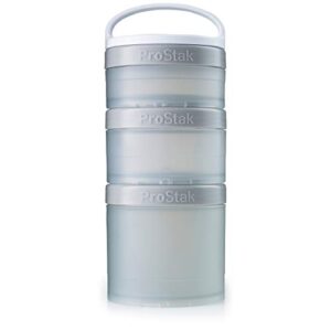 blenderbottle prostak twist n’ lock storage jars expansion 3-pak with removable handle, pebble grey