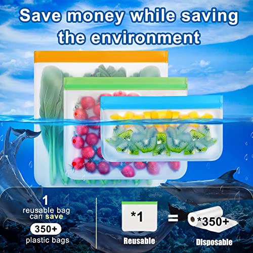 Reusable Food Storage Bags - 12 Count BPA Free Reusable Freezer Bags (2 Gallon & 5 Sandwich & 5 Snack Size Bags) Tangibay Leakproof Freezer Safe Bag for Meat Fruit Vegetable