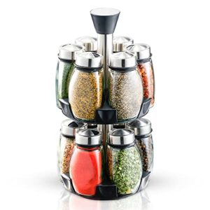 spice organizer – spice rack organizer for cabinet, seasoning organizer includes 12 empty jars + labels. rotating spice rack – compact herb and spices organizer to fit cabinets or countertops