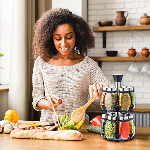 Spice Organizer - Spice Rack Organizer for Cabinet, Seasoning Organizer includes 12 Empty Jars + Labels. Rotating Spice Rack - Compact Herb and Spices Organizer to Fit Cabinets or Countertops