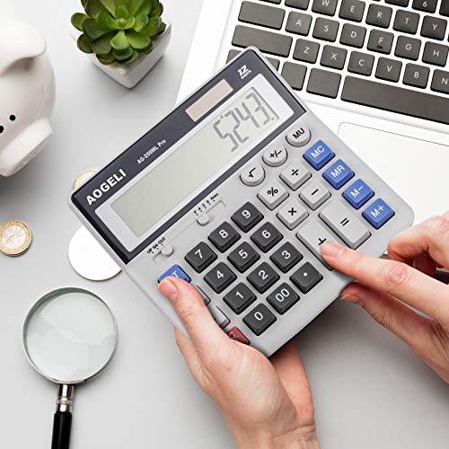 Calculators Desktop, Desk Calculator Two Way Power Battery and Solar Calculators Desktop,Big Buttons Easy to Press Used as Office Calculators for Desk,12 Digit Calculators Large Display Basic Office