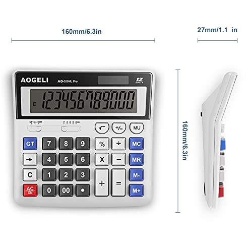 Calculators Desktop, Desk Calculator Two Way Power Battery and Solar Calculators Desktop,Big Buttons Easy to Press Used as Office Calculators for Desk,12 Digit Calculators Large Display Basic Office