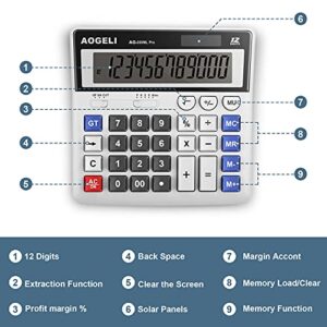 Calculators Desktop, Desk Calculator Two Way Power Battery and Solar Calculators Desktop,Big Buttons Easy to Press Used as Office Calculators for Desk,12 Digit Calculators Large Display Basic Office