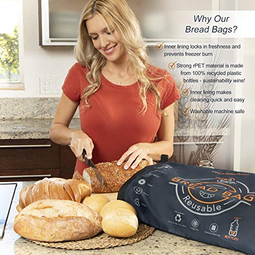 Think4Earth - (2 Pack) Bread Bag - Reusable freezer bread bag for homemade bread maker gift giving - Bread Container for Sourdough Loafs Storage, Large Bread Bags for Homemade Bread with Lining