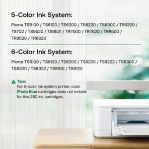 PGI-280XXL CLI-281XXL Ink 280 281 Compatible Cartridges Replacement with Canon PIXMA Printer TR8520 TS9120 TS6200 TS6220 TS8120 TS8220 TR7520 TS6120 (1PGBK 1Black 1Cyan 1Magenta 1Yellow)