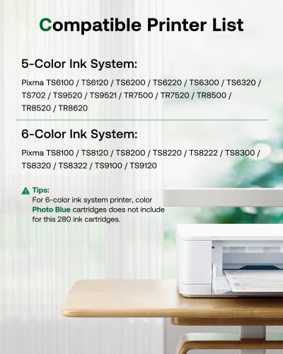 PGI-280XXL CLI-281XXL Ink 280 281 Compatible Cartridges Replacement with Canon PIXMA Printer TR8520 TS9120 TS6200 TS6220 TS8120 TS8220 TR7520 TS6120 (1PGBK 1Black 1Cyan 1Magenta 1Yellow)