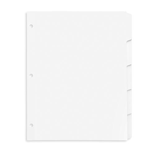 Blue Summit Supplies 3 Ring Binder Dividers with Reinforced Edge, 1/5 Cut Tabs, Letter Size, 3 Hole Punch Section Index Dividers for Binders, White, 100 Page Divider Pack