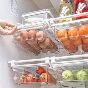 yekoumax fridge drawer organizer, refrigerator organizer bins, pull out with handle, fridge shelf holder storage box, clear container for food,drinks,fit for fridge shelf under 0.6″ (1 pack medium)