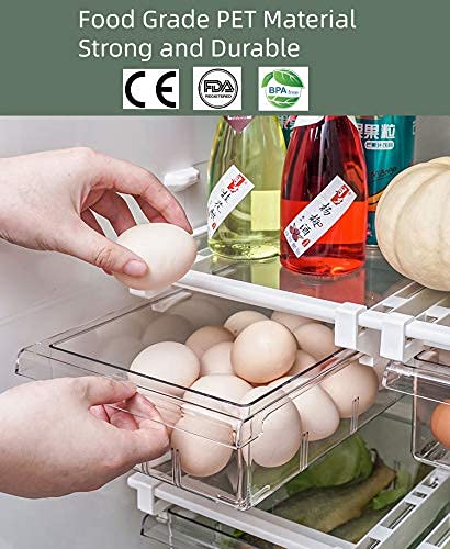 YekouMax Fridge Drawer Organizer, Refrigerator Organizer Bins, Pull Out with Handle, Fridge Shelf Holder Storage Box, Clear Container for Food,Drinks,Fit for Fridge Shelf Under 0.6" (1 Pack Medium)