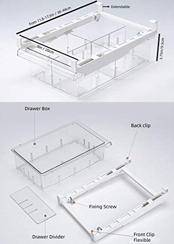 YekouMax Fridge Drawer Organizer, Refrigerator Organizer Bins, Pull Out with Handle, Fridge Shelf Holder Storage Box, Clear Container for Food,Drinks,Fit for Fridge Shelf Under 0.6" (1 Pack Medium)