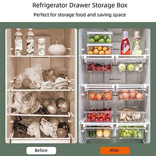 YekouMax Fridge Drawer Organizer, Refrigerator Organizer Bins, Pull Out with Handle, Fridge Shelf Holder Storage Box, Clear Container for Food,Drinks,Fit for Fridge Shelf Under 0.6" (1 Pack Medium)