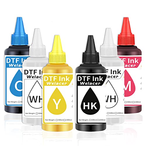 Welacer DTF Ink Premium 6x100ml Heat Transfer Ink Conversion Kit Refill for Epson L1800, R2400, L800, 1430, P400,P800,R2000,XP-15000 All DTF Printers,for DTF Film(White Cyan Magenta Yellow Black)