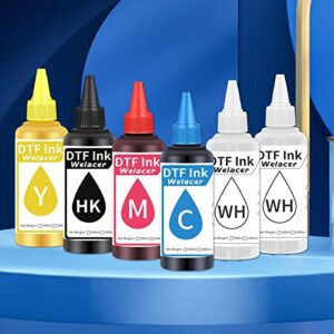 Welacer DTF Ink Premium 6x100ml Heat Transfer Ink Conversion Kit Refill for Epson L1800, R2400, L800, 1430, P400,P800,R2000,XP-15000 All DTF Printers,for DTF Film(White Cyan Magenta Yellow Black)